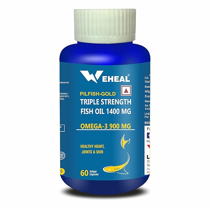 Weheal Triple Strength Fish Oil 1400MG with Omega 3 900MG for Men & Women (60 Softgel Capsules ...
