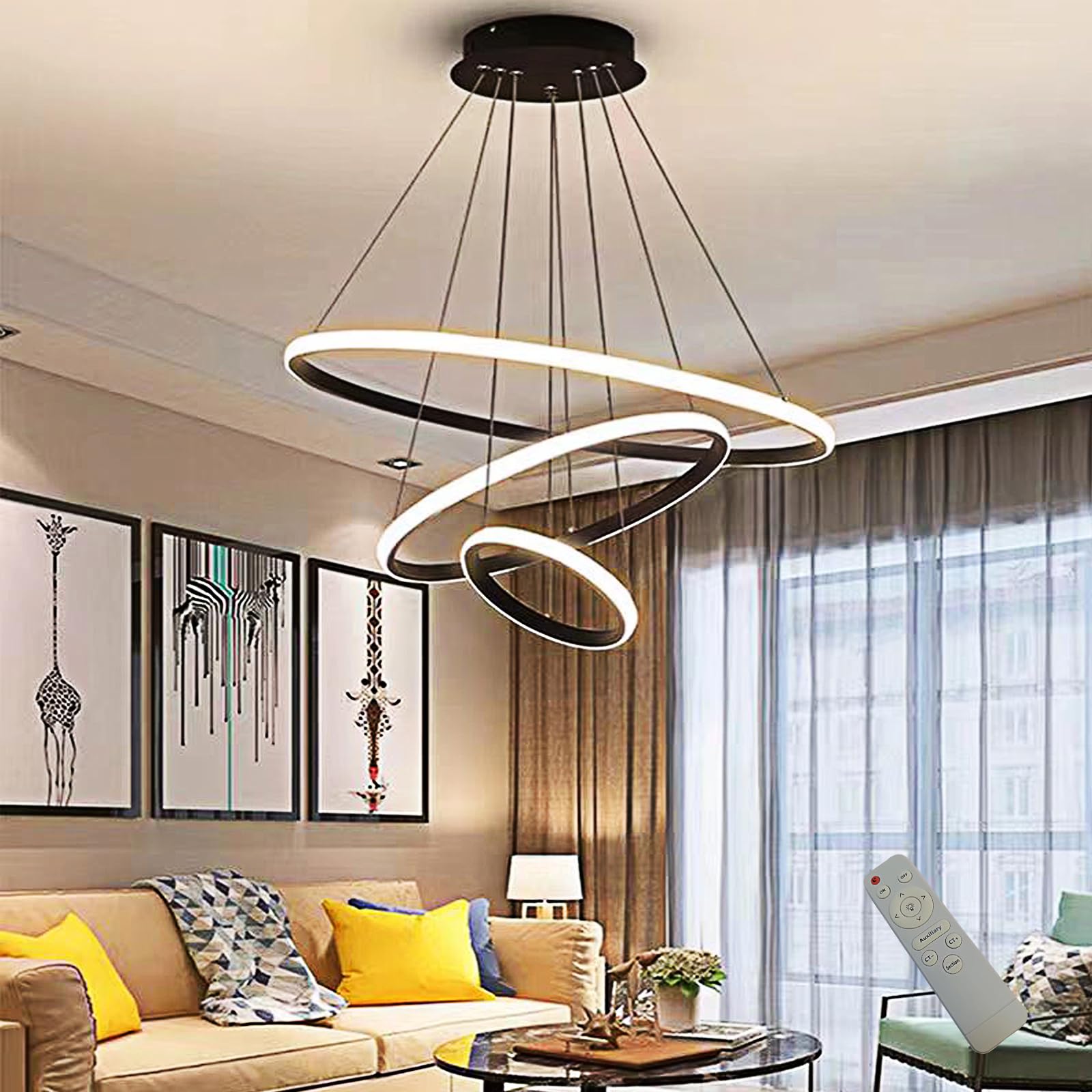 My Precious Modern LED Chandelier, 3 Rings Chandelier with Remote ...