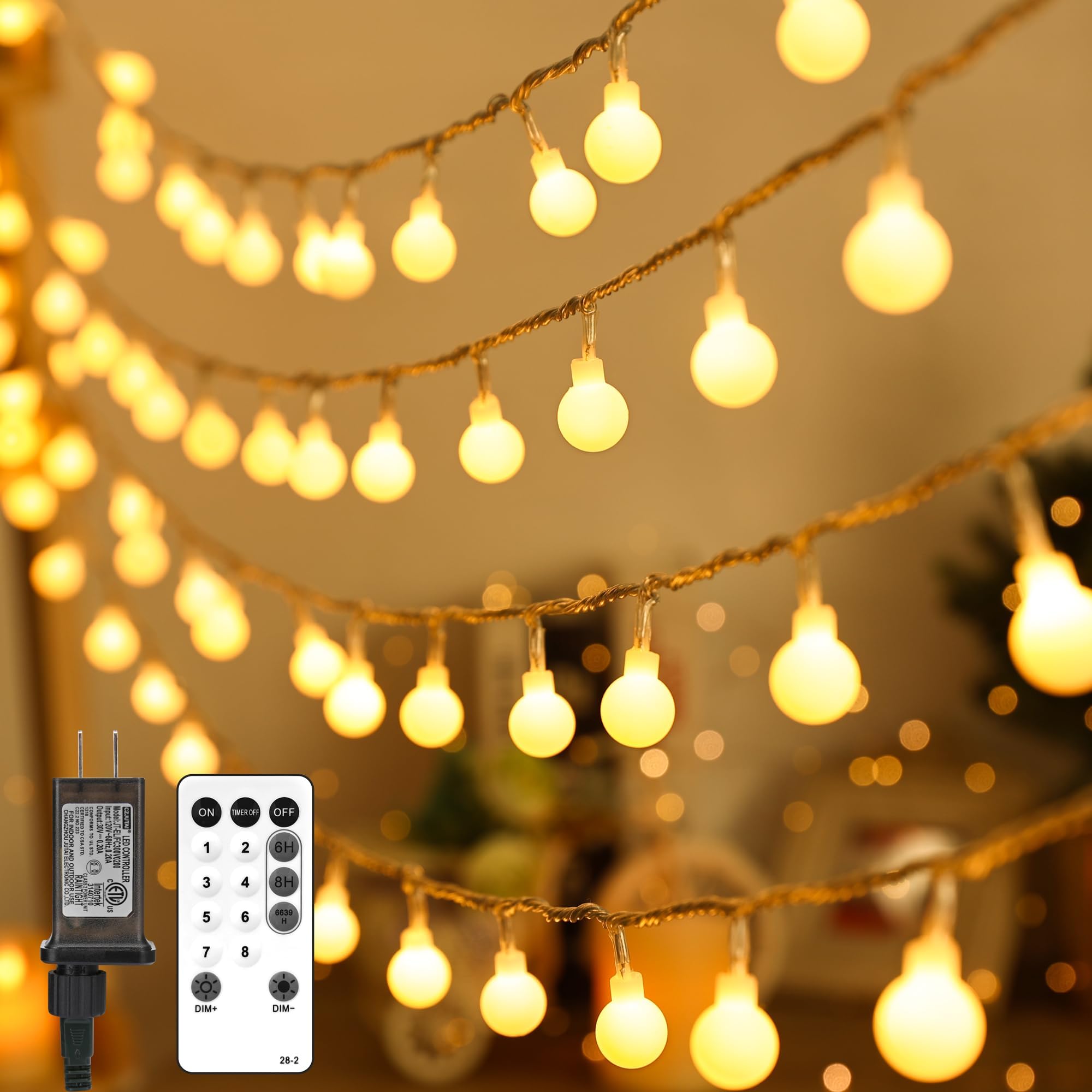 BrizLabs Globe String Lights, 33ft 100 LED String Lights with Remote, 8 ...