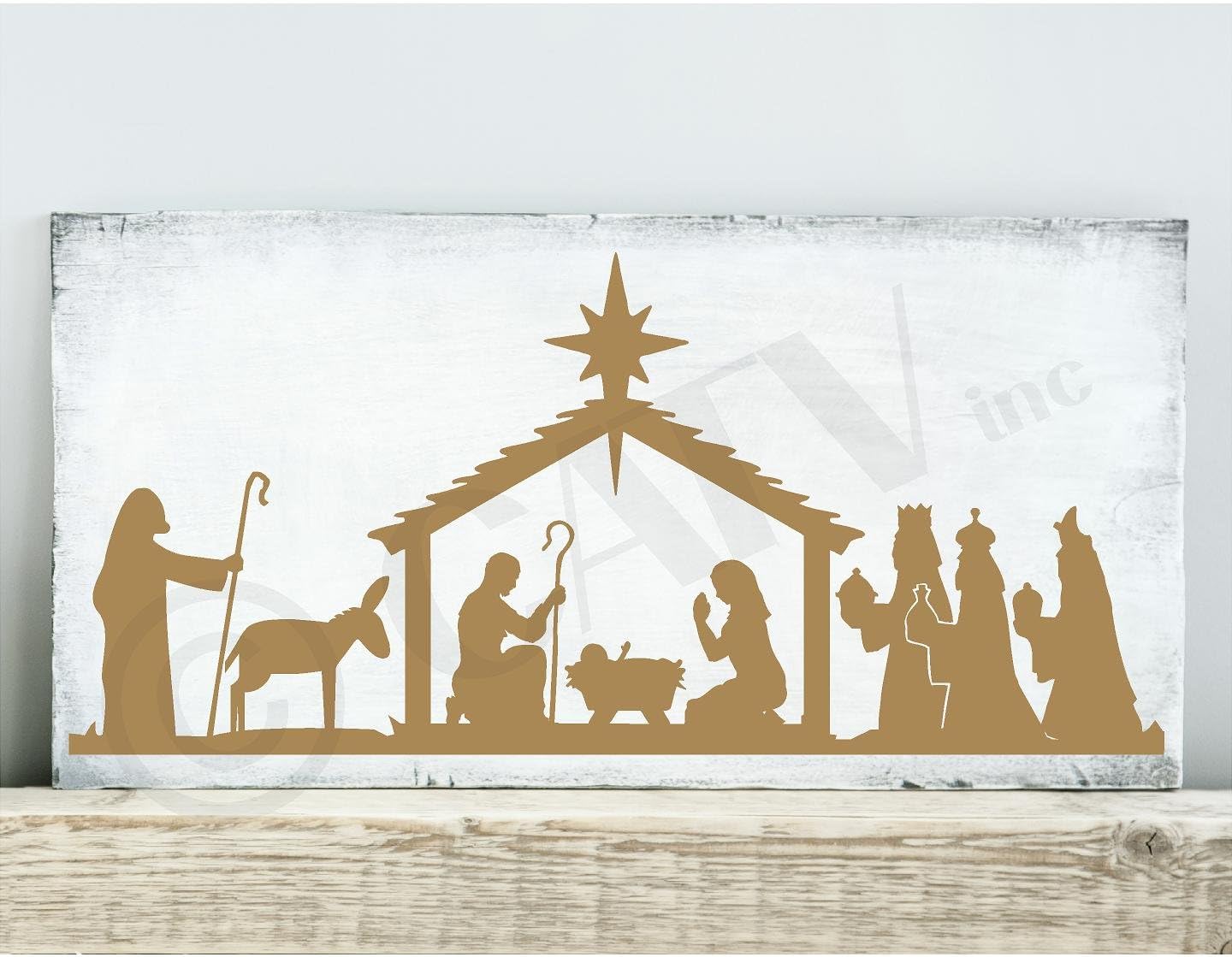 Amazon.com: Nativity Scene Vinyl Lettering Wall Decal Sticker (Metallic ...