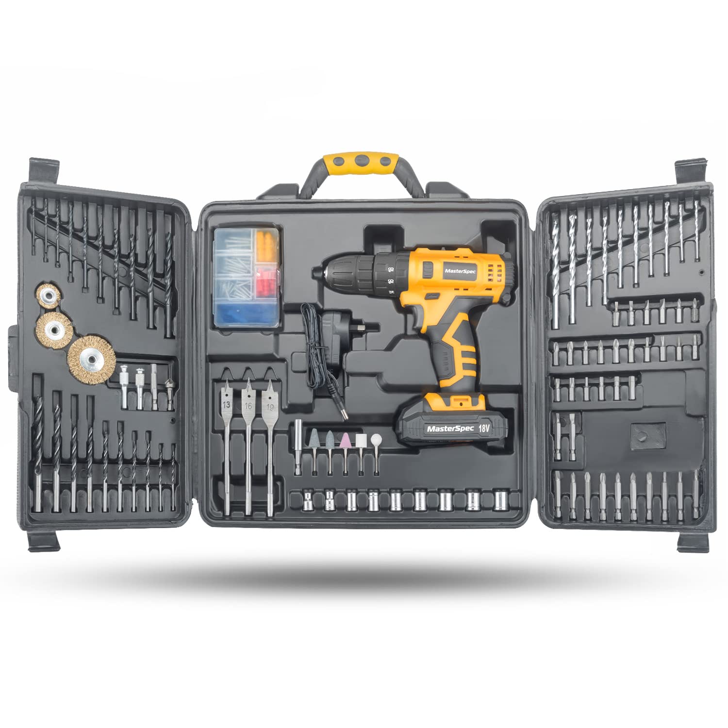 MasterSpec 92-Piece Power Tool Kit 18V Cordless Hammer Drill Screw Flap ...