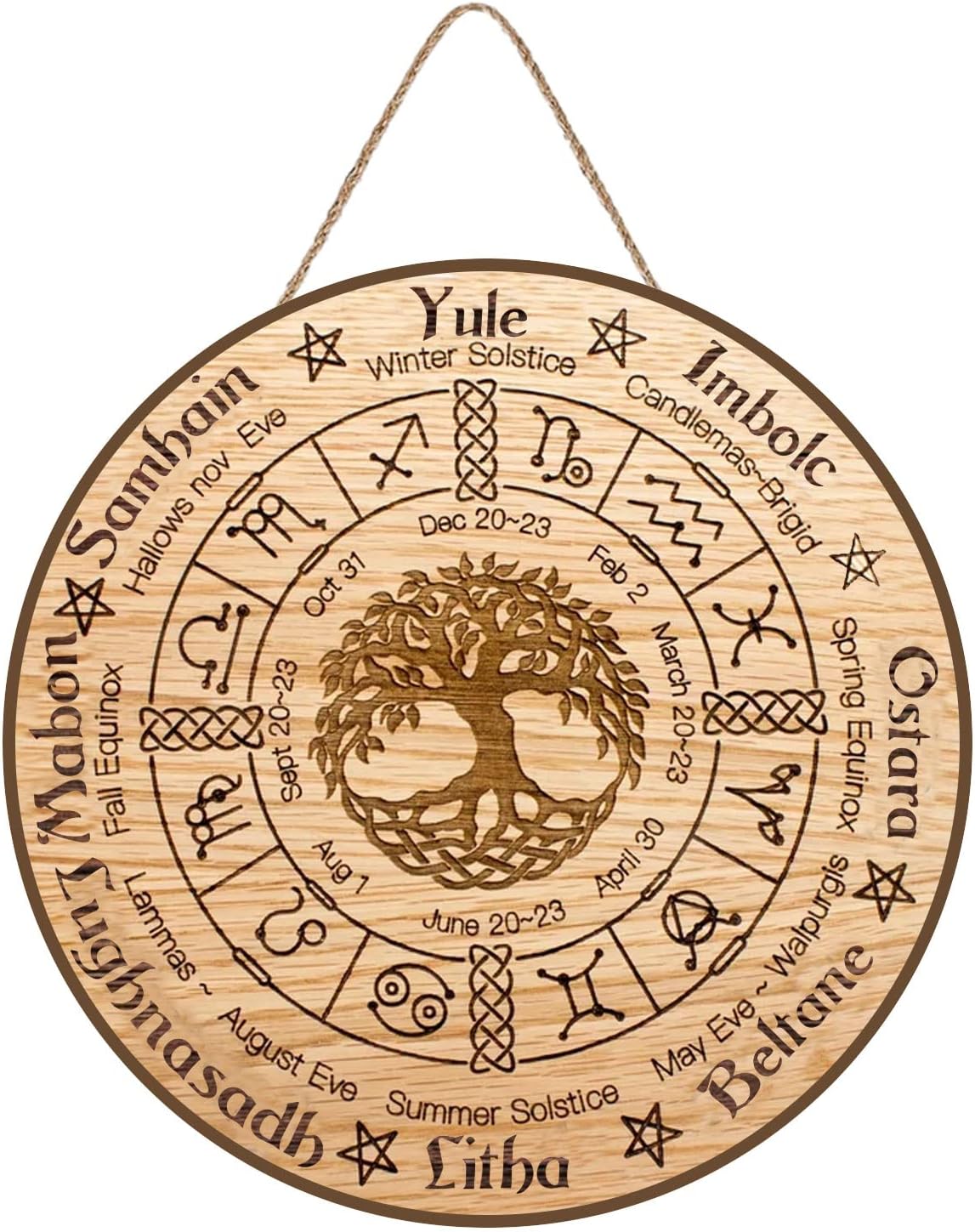 Amazon.com: Aowotu Wheel Of The Year Wood Sign 12", Sabbats Pagan Witch ...