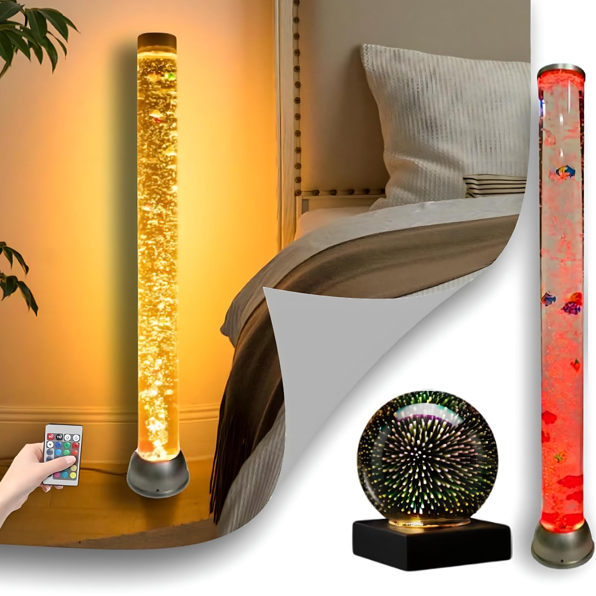 Playlearn Sensory Bubble Tube & Remote 90cm with Light-Up Fibre Ball ...