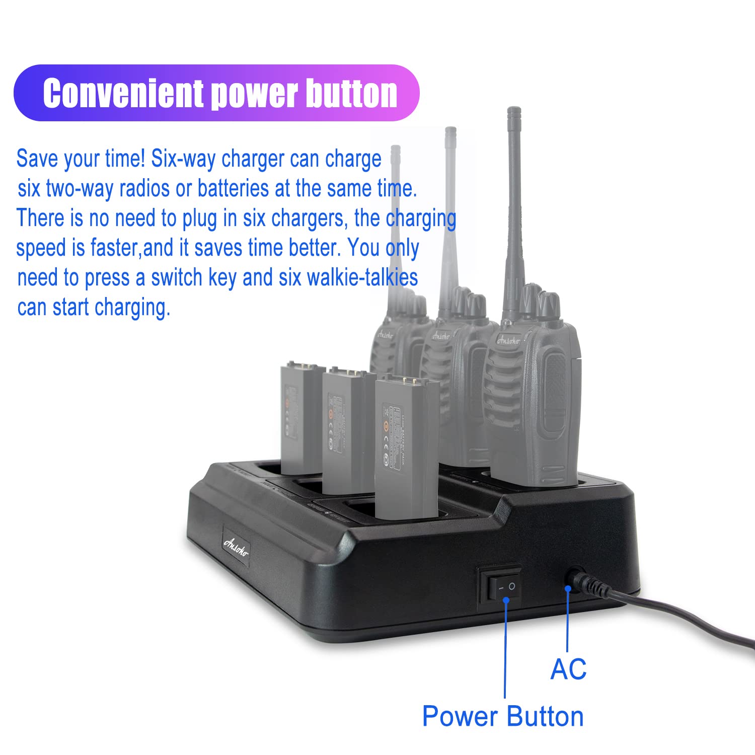 Ansoko 6-Way Charger Multi-Unit Walkie Talkie Charger Organizer with 6 ...