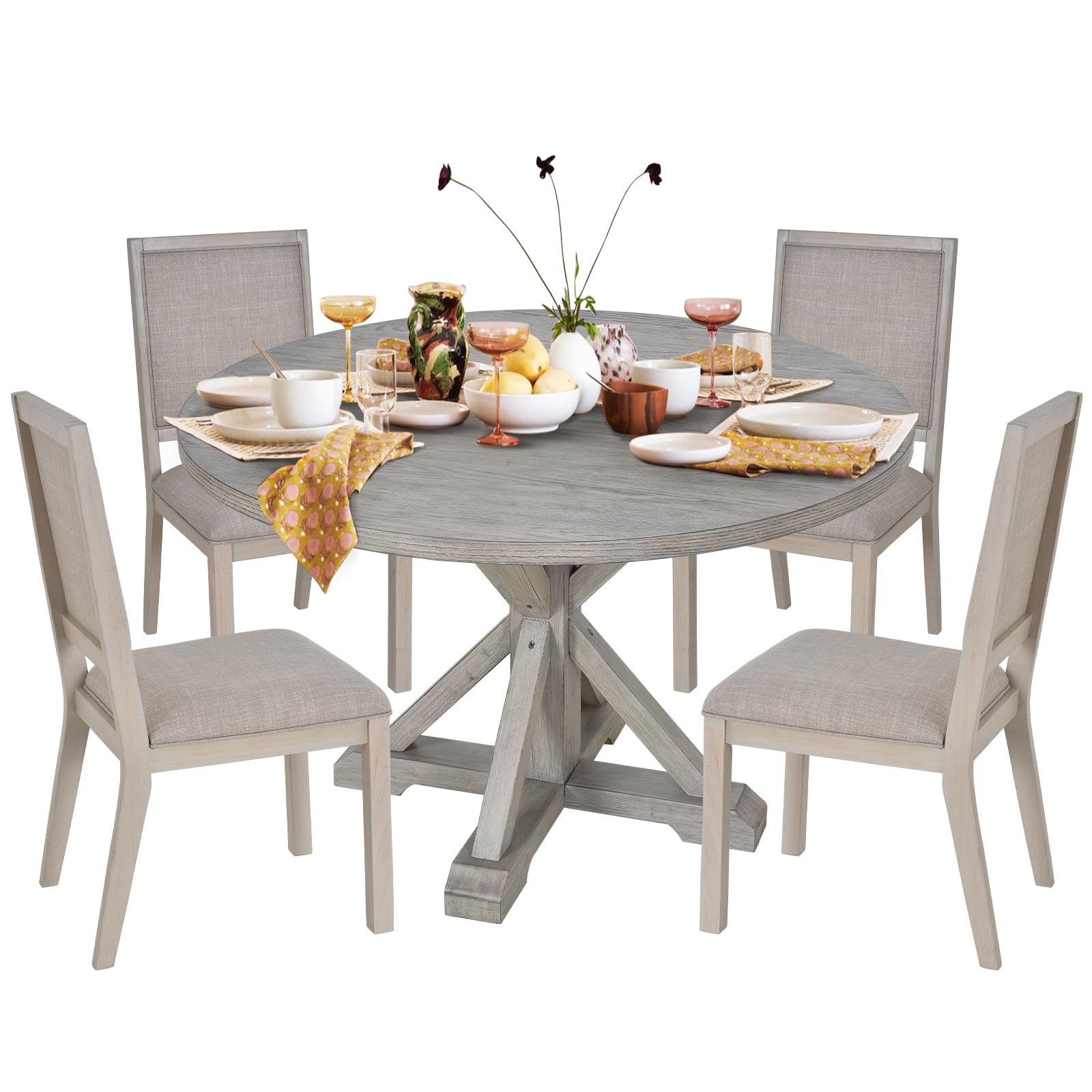 Amazon.com - COLAMY Wood Dining Table Set, 45 Inch Round Kitchen Dining ...