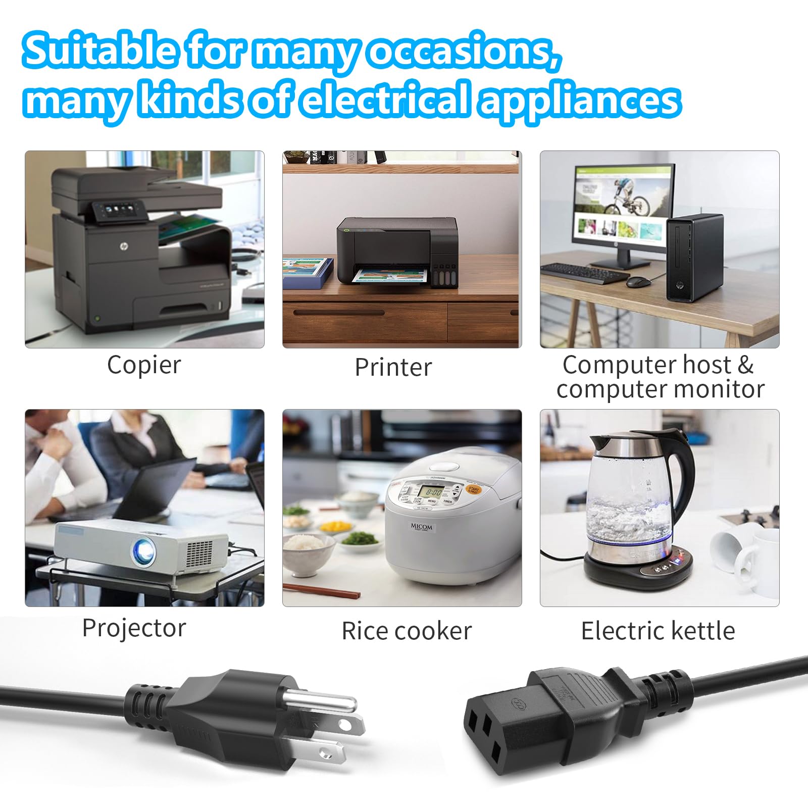 Power Lead CYD 6FT Black Power Cord, 10A 125V 18AWG Power Cable For PC ...