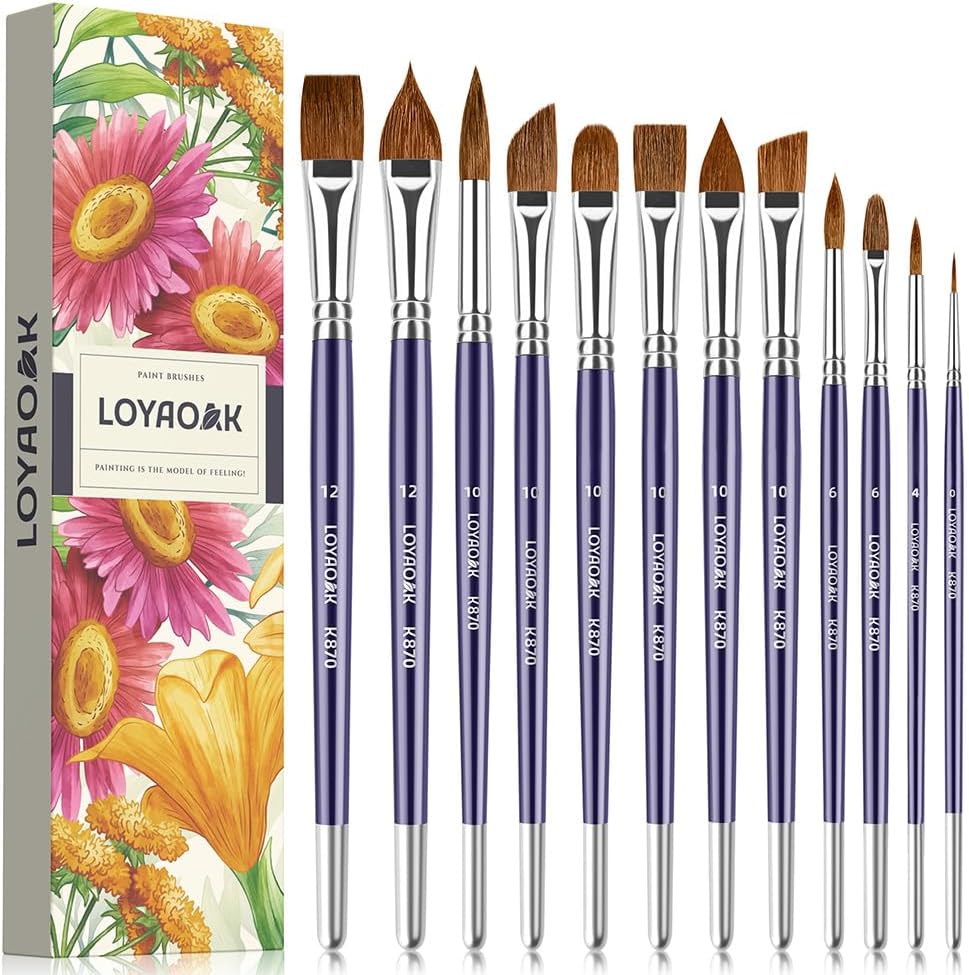 Amazon.com: Loyaoak Sable Watercolor Brushes-12pcs Soft Sable Hair ...