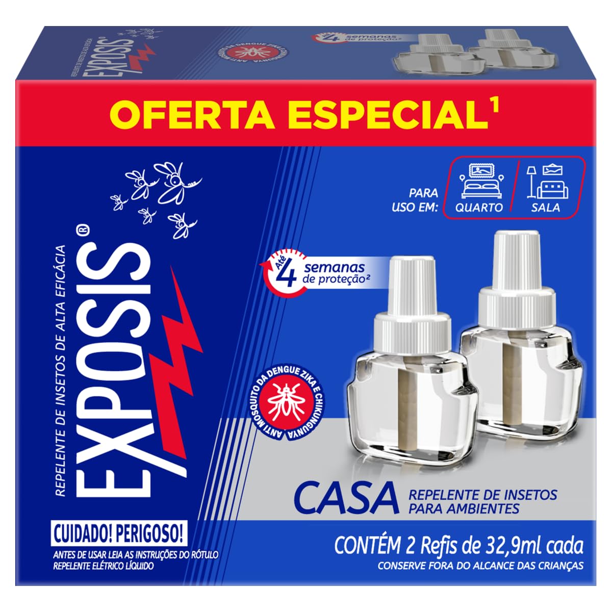 Exposis Casa, Repelente Eletrico Líquido, Até 4 Semanas de Proteção, 2 ...