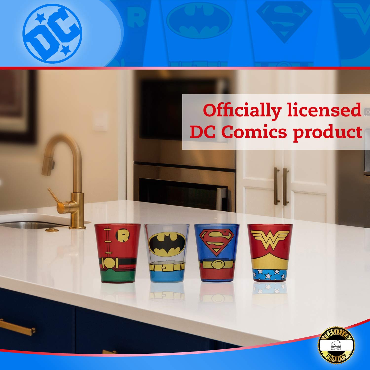 Snapklik.com : Silver Buffalo DC Comics Superhero Uniforms Mini Glass Set