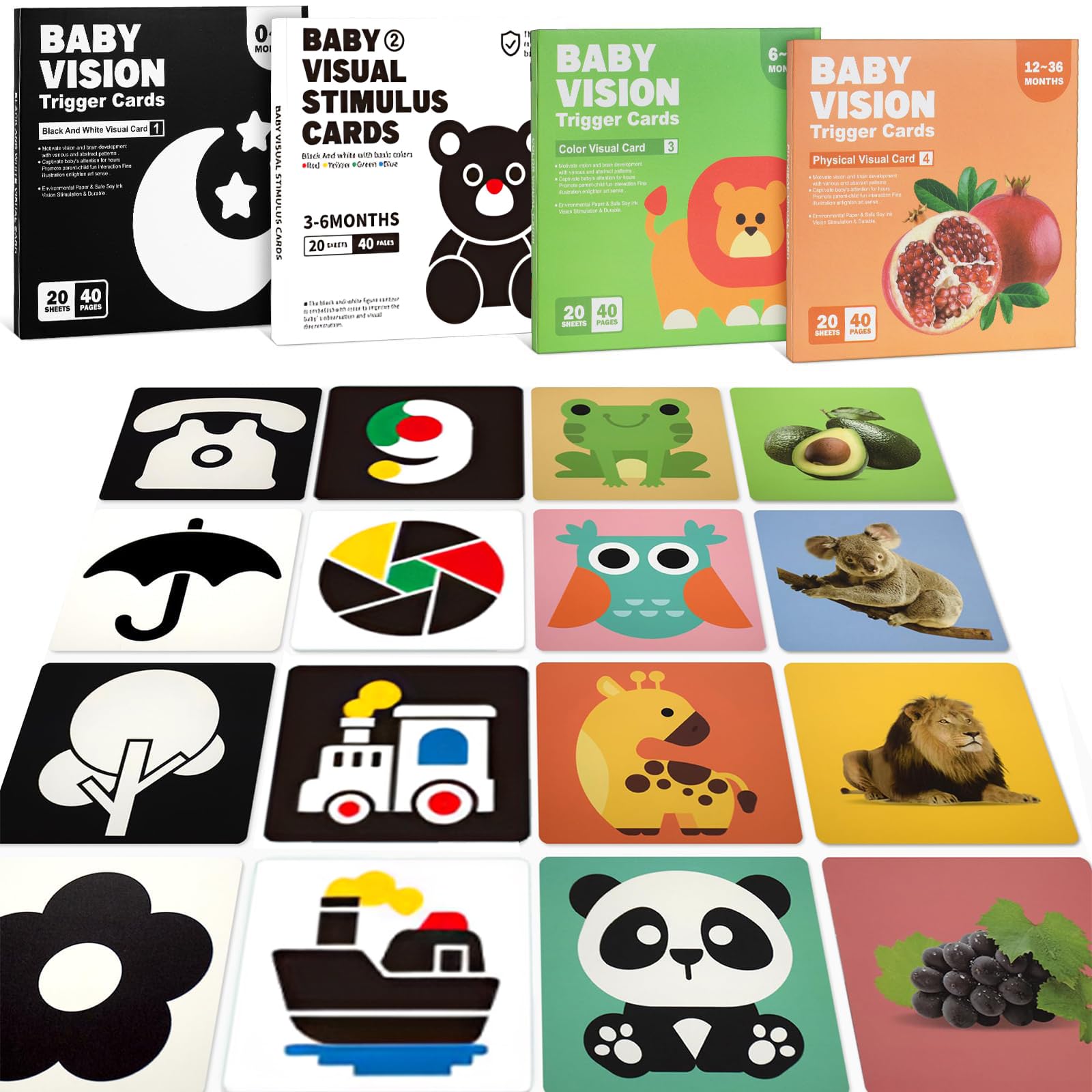 Tarjetas Flash de Alto Contraste para Niños, 80 Tarjetas Flash con 160 ...