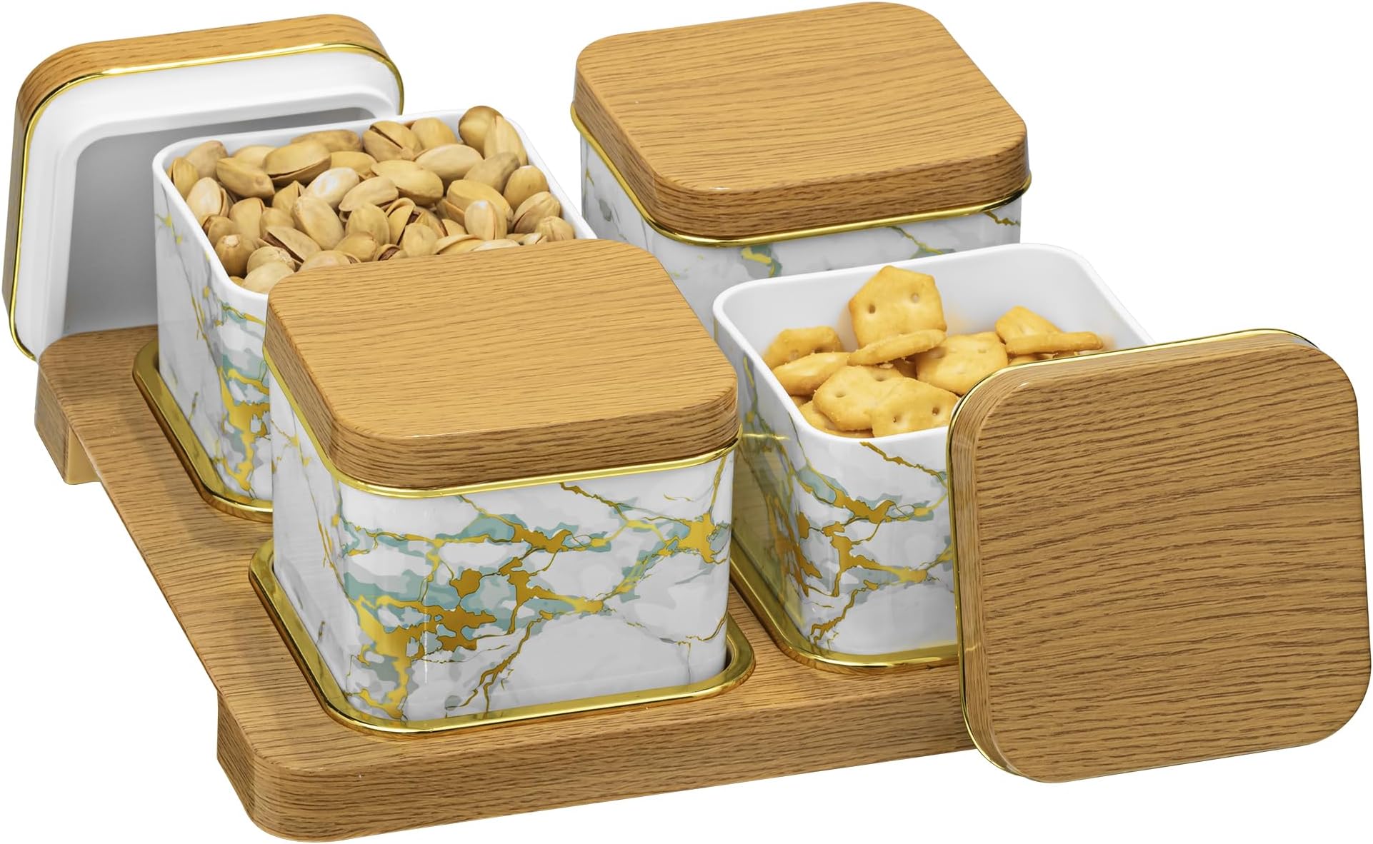 DECOR HOUSE Borosilicate Jar Set with Bamboo Lid and Tray ...