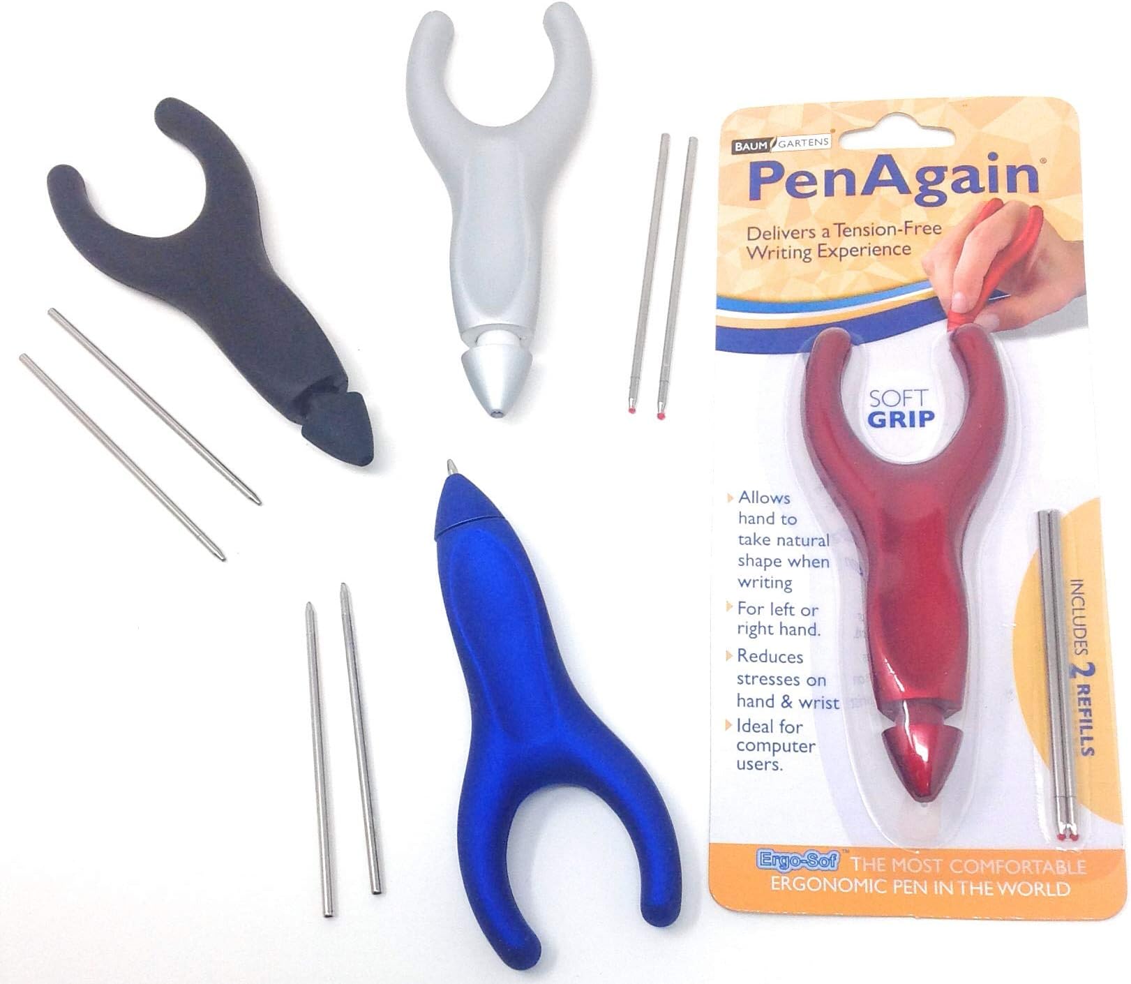 Amazon.com : PenAgain Ergosof, Ballpoint Pen, Black Pen with 2 Black ...