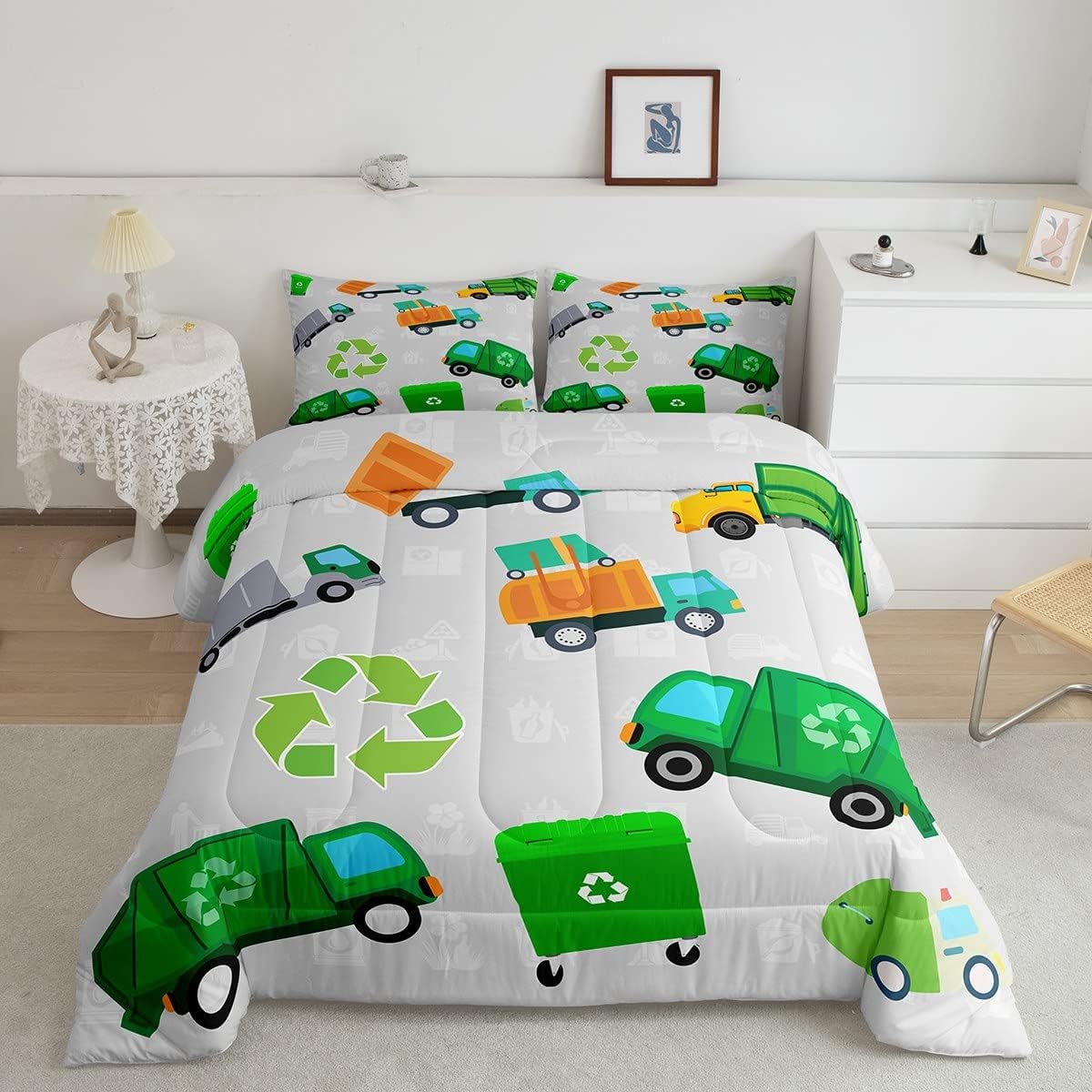 Amazon.com: Feelyou Boys Green Garbage Truck Bedding Set Cartoon Trash ...