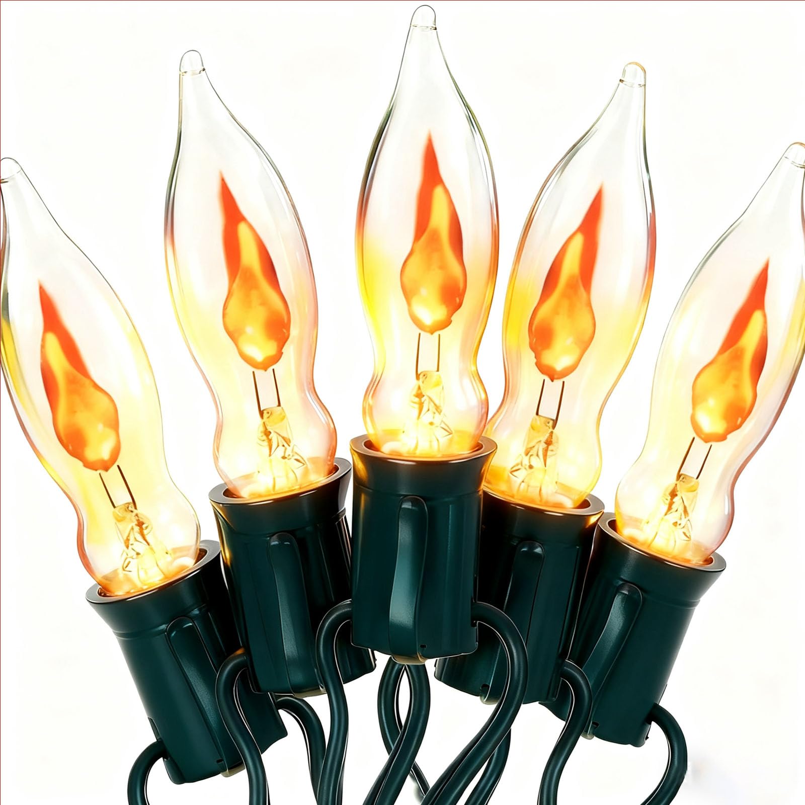 Flickering Flame Light Strands Orange Amber C7 (CA10) Flicker Flame