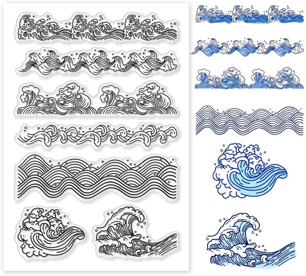 Amazon.com: PH PandaHall Waves Clear Stamps Ocean Style Clear Stamps ...