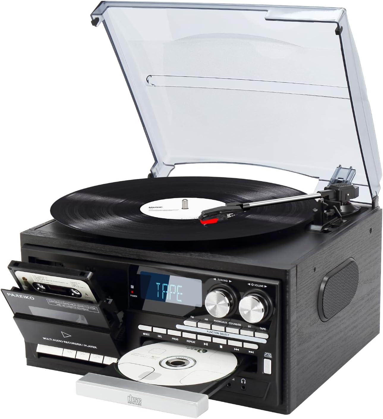 Amazon.com: PAREIKO 9-in-1 Record Player 3 Speeds Vinyl Turntable with ...