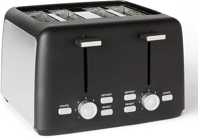 Amazon Basics Toaster 4 Slice with 7 Shade Settings and Removable Crumb ...