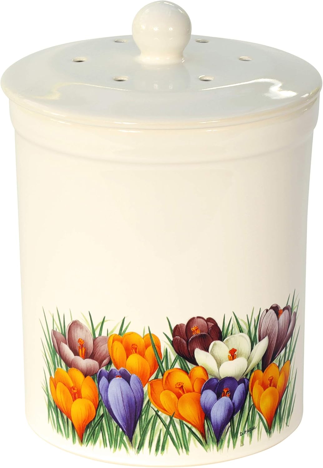 White Crocus Design Ceramic Compost Caddy - Ashmore Flower Kitchen ...