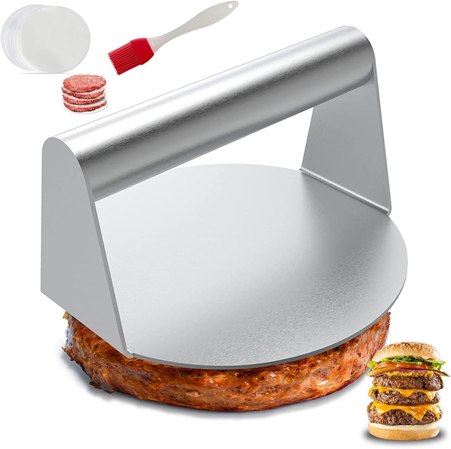 5.5 inch Burger Press, 304 Stainless Steel Hamburger Press, Non-Stick ...