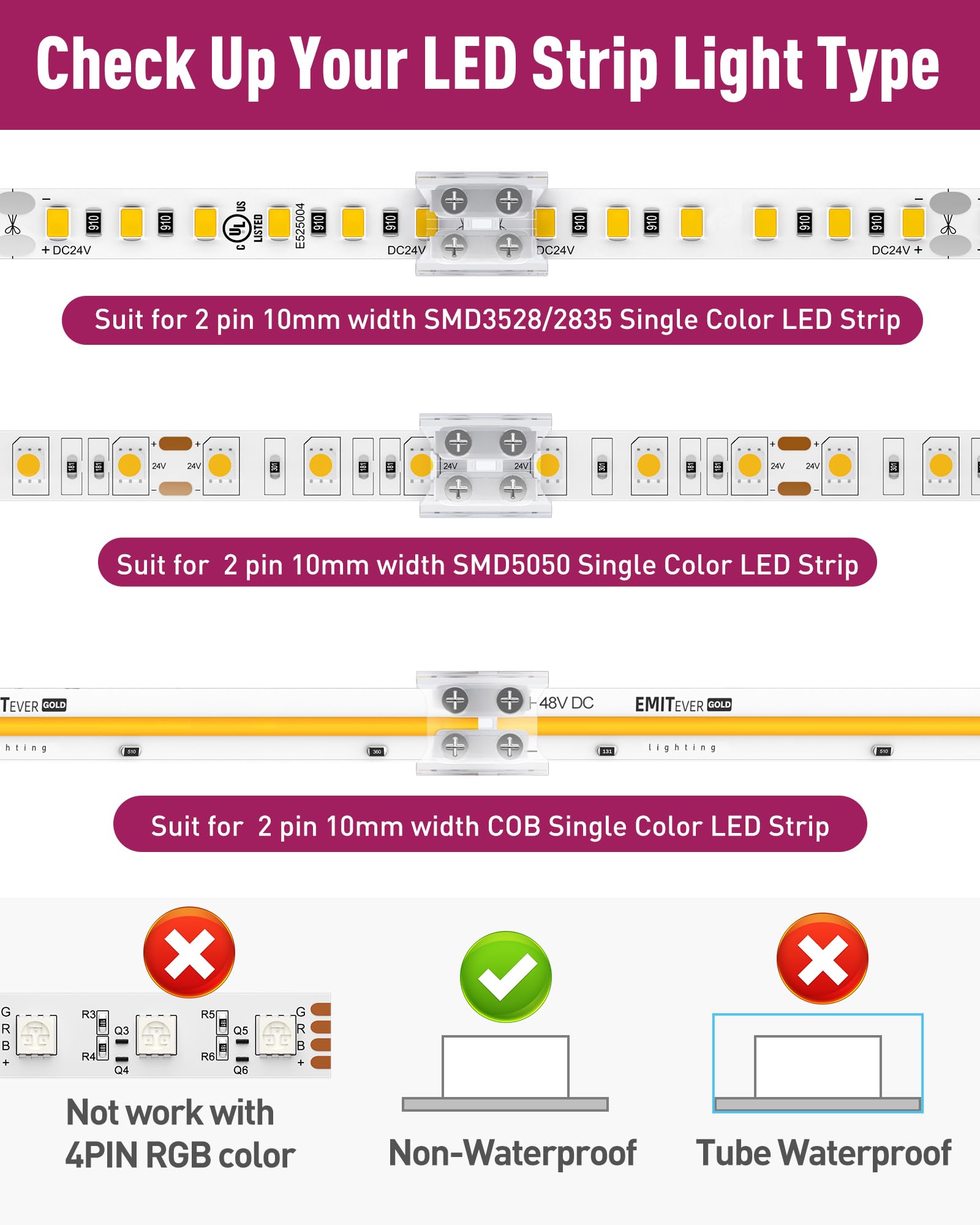 Snapklik.com : 10mm LED Strip Connectors,12 Packs LED Tape Light ...