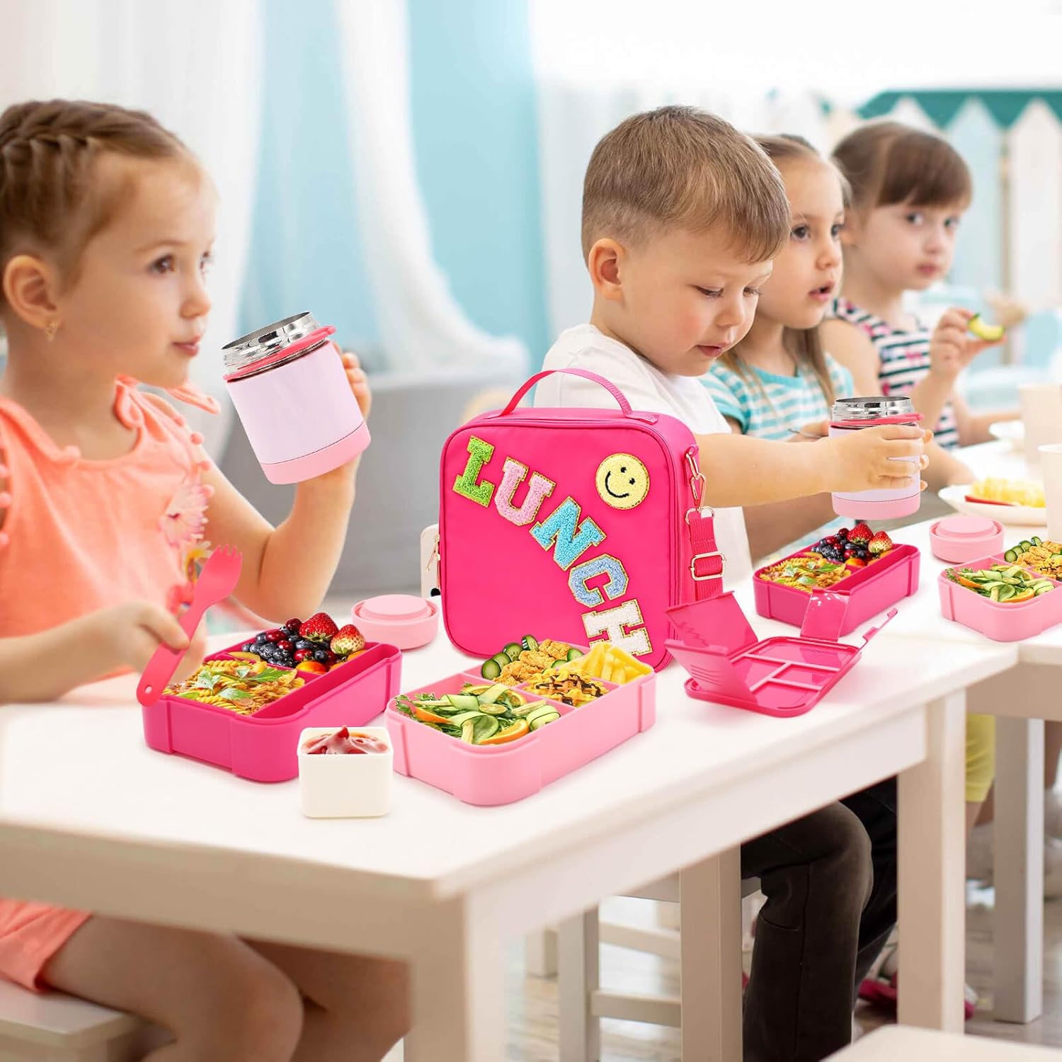 Bento Lunch Box Set for Kids with 10oz Thermo Food Jar, Leak-Proof ...