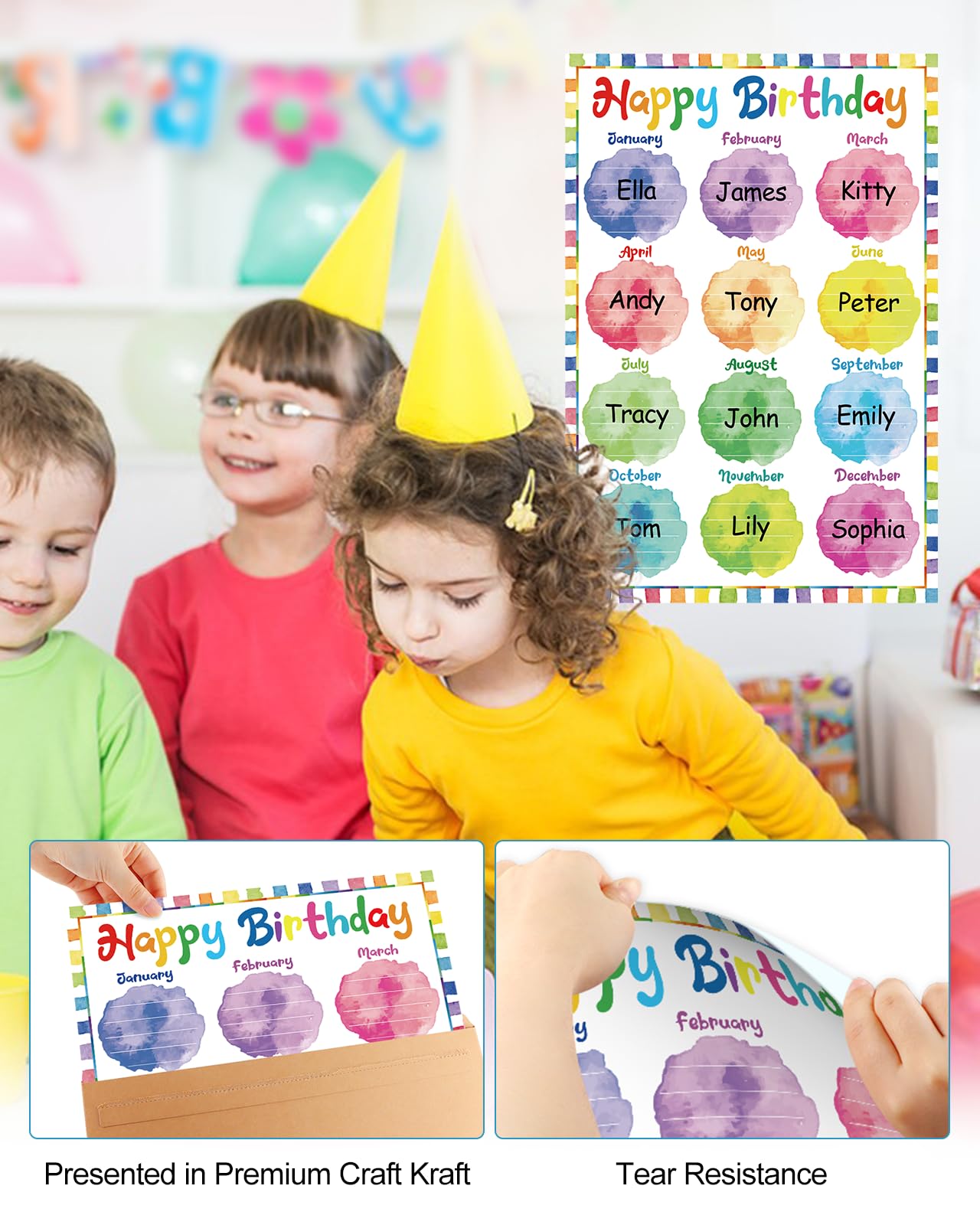 Snapklik.com : Watercolor Birthday Poster For Classroom - 16.5"x 11.2 ...
