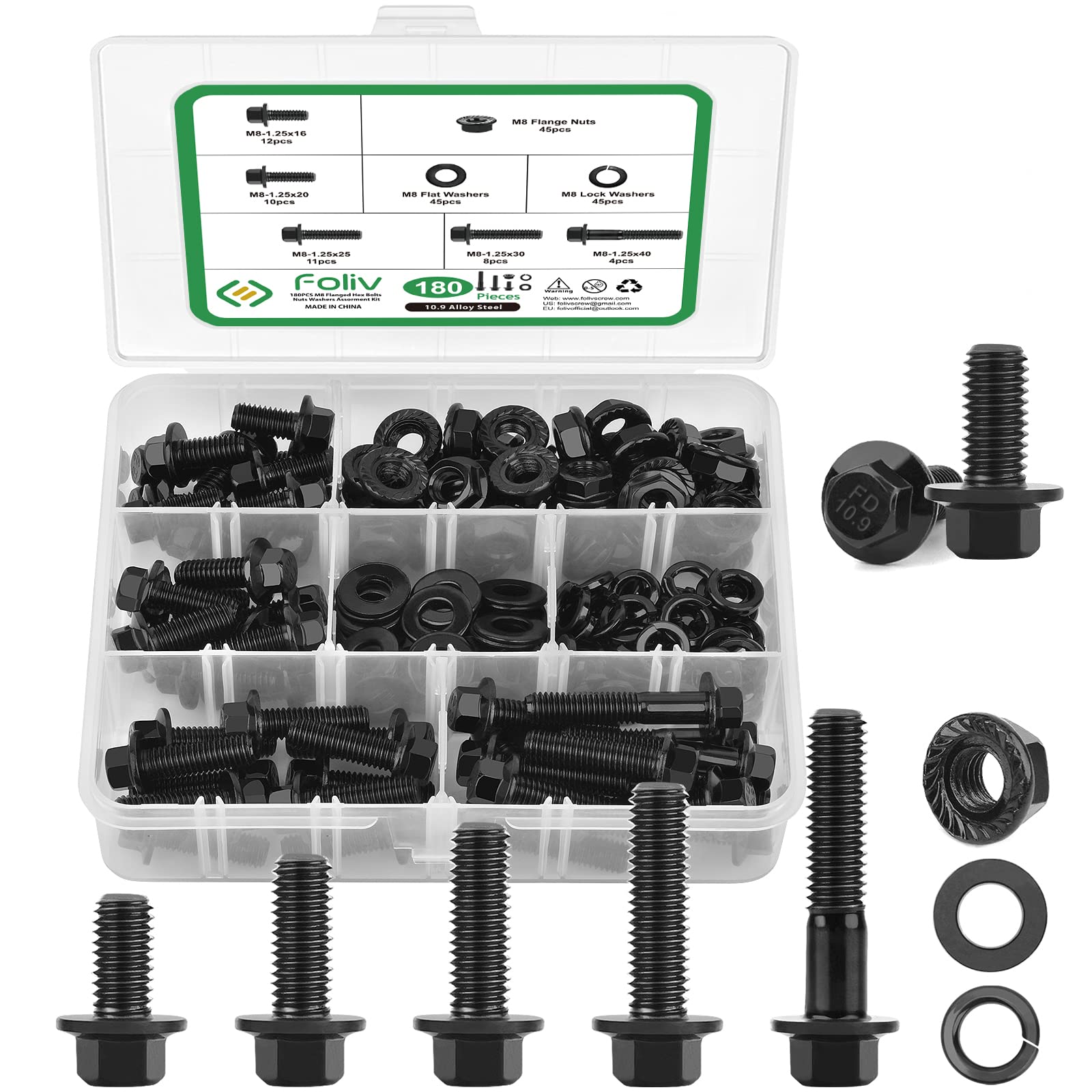 Snapklik.com : FOLIV M8 X 1.25 Bolt, 180PCS M8 Flange Hex Head Bolts ...
