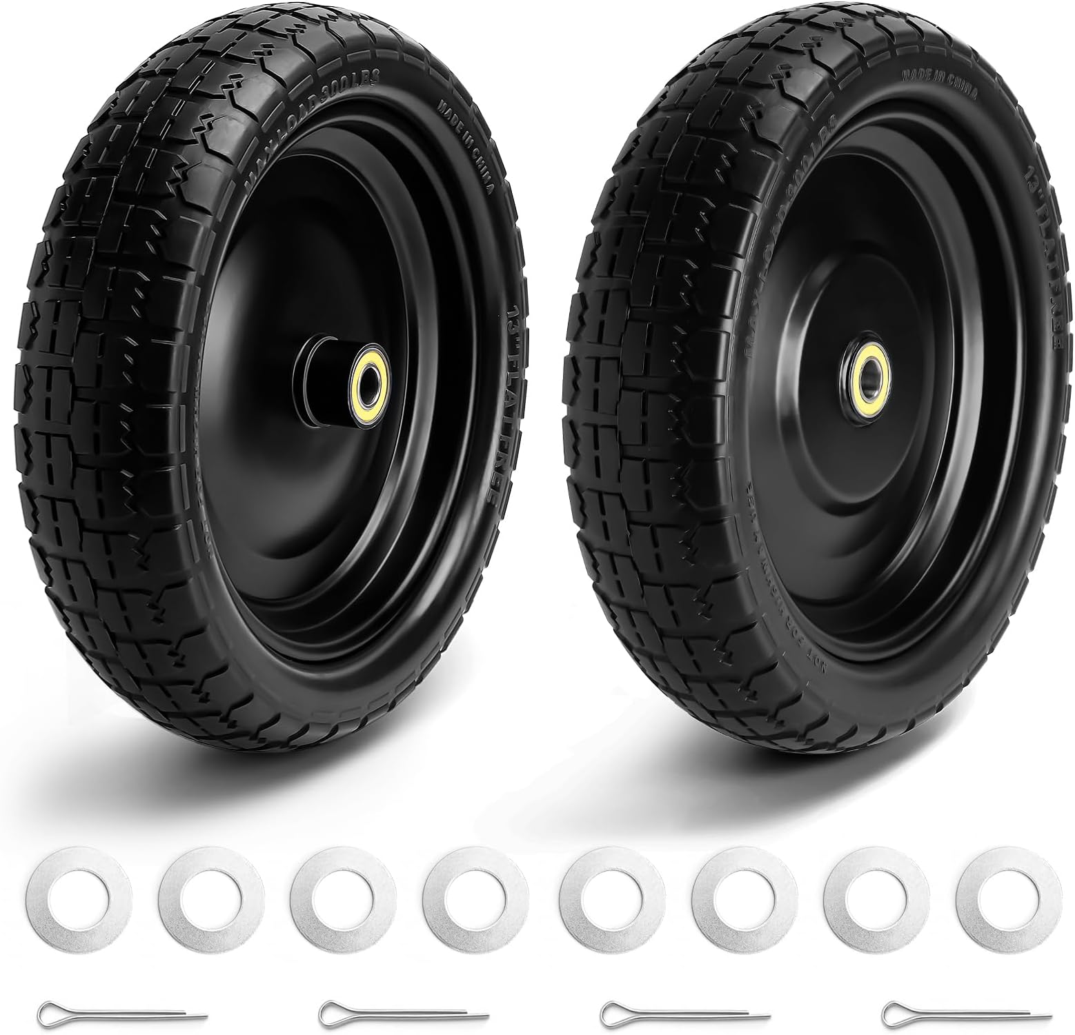 Amazon.com: 5” x 1.5” Run-Flat Solid Rubber Tire Replacement Wheels ...