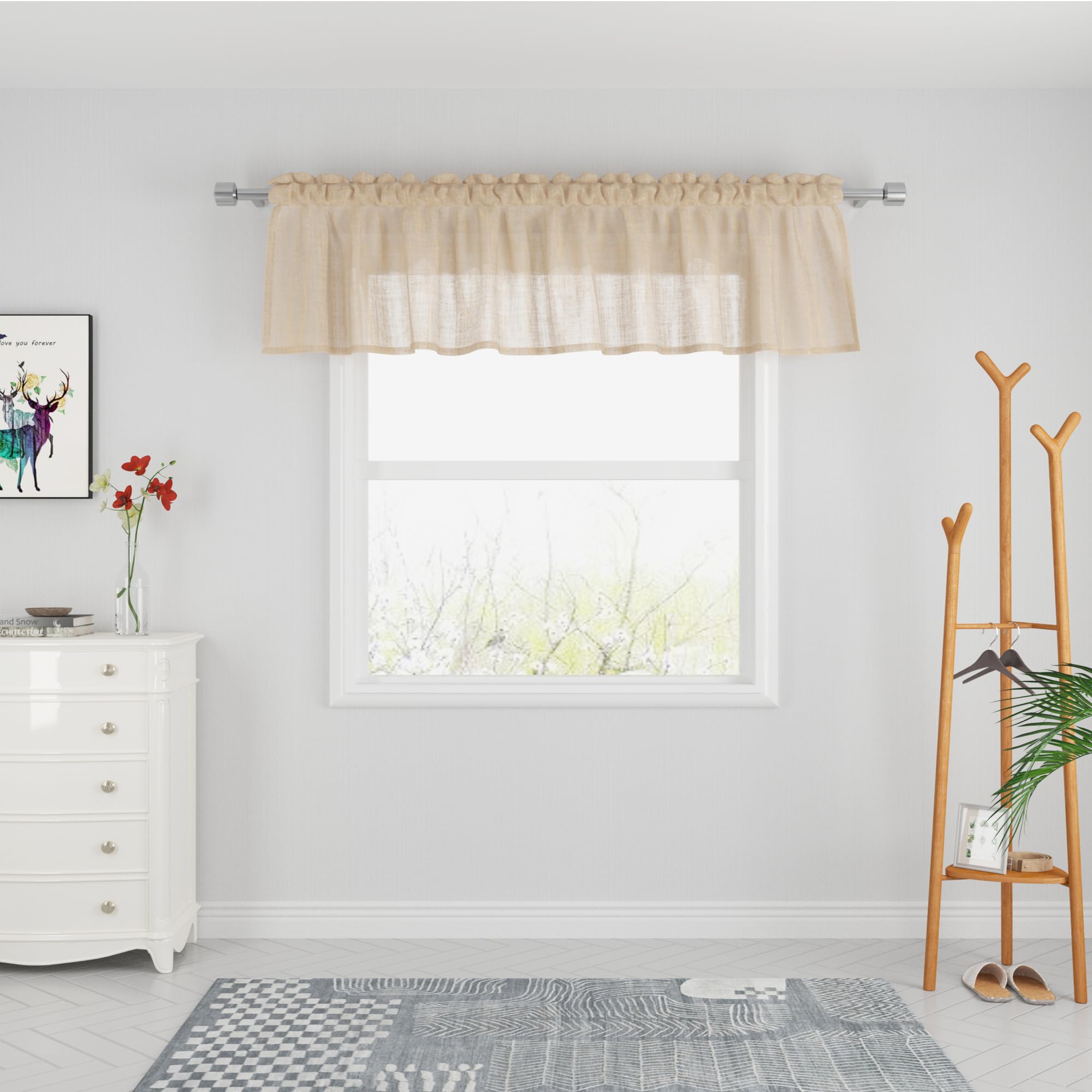 Amazon.com: Beige Valance 14 inches Long Sheer Curtain Valance Living ...