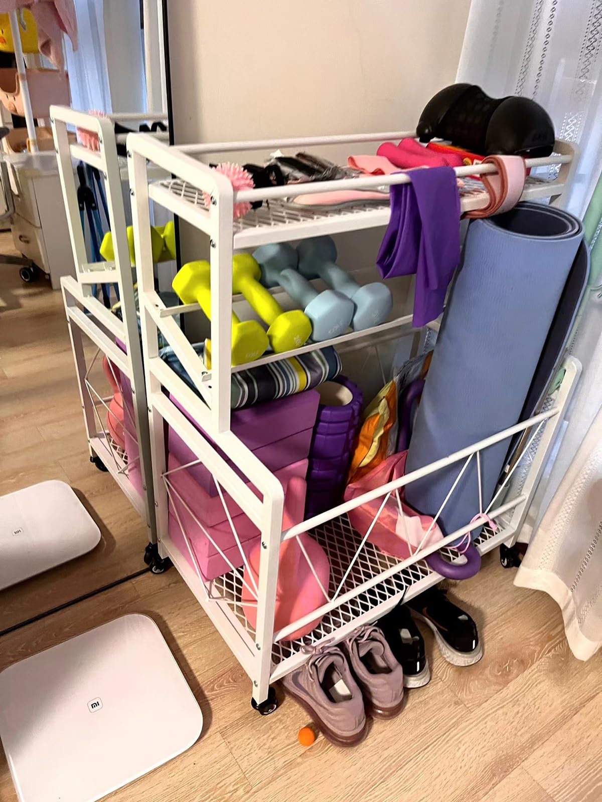 Rolling Storage Shelf HOLMZCED Mobile Workout Storage Cart With Wheels ...