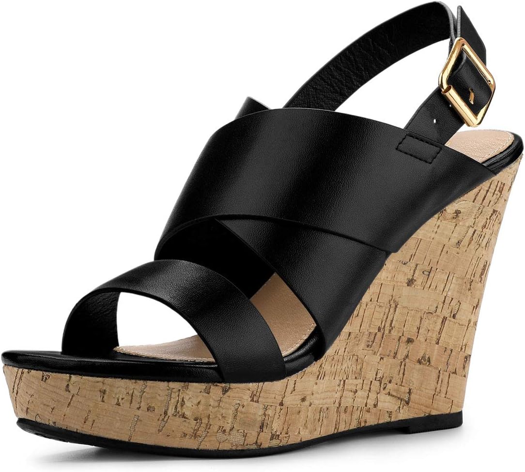 Amazon.com | Allegra K Women's Wood Wedges Platform Black Wedge Sandals ...
