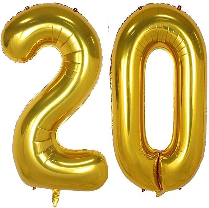 Amazon.com: 40inch Gold Foil 20 Helium Jumbo Digital Number Balloons ...