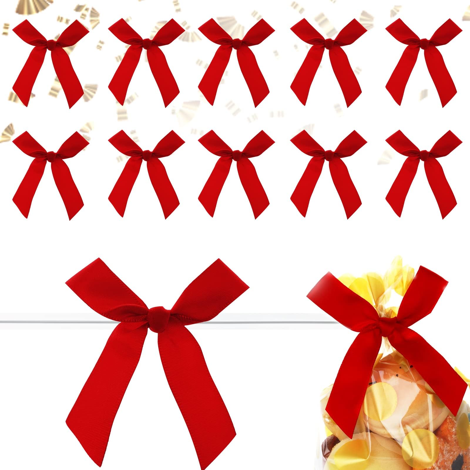 Amazon.com: Twist Tie Bows, Red Satin Ribbon Mini Craft Bows for Treat ...