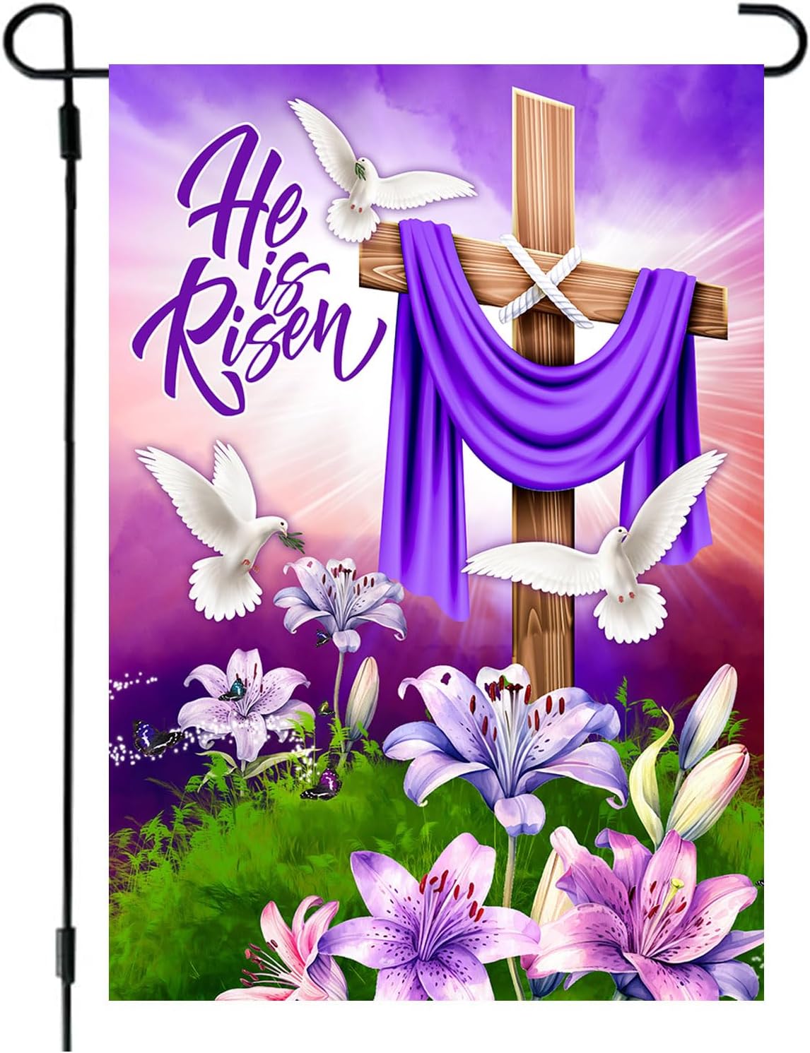 Amazon.com : 4SEASONS POD He Is Risen Easter Garden Flag, Vertical ...