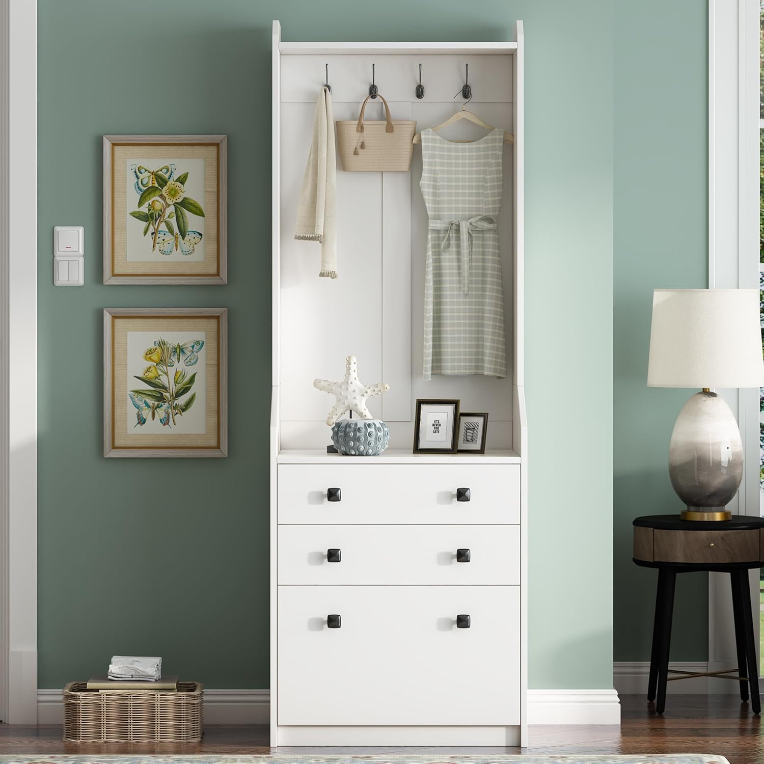 Amazon.com: RuiSiSi Narrow Hall Tree with Flip Drawer, Multi-functional ...