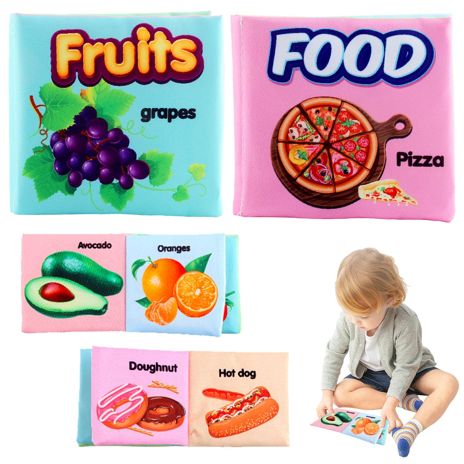 Steemjoey Set of 2 Baby Bath Books, Baby Cloth Books, Early Education ...