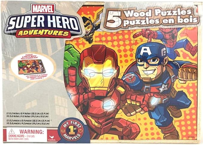 Amazon.com: Marvel Super Hero Adventures 5 Wood Puzzles Set in Wooden ...