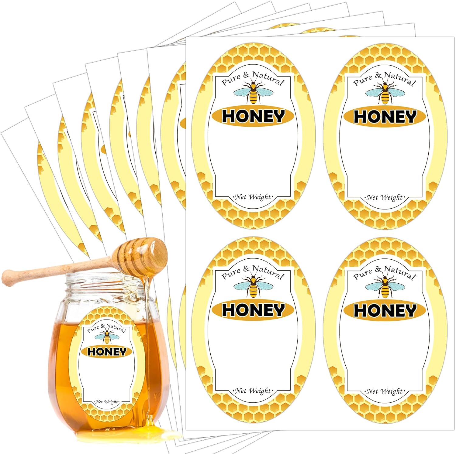 Pure Natural Honey Farm Kitchen Name Labels - 2 x 3 Inch Round Mason ...