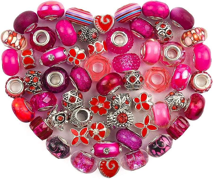 Amazon.com: 60 Pieces Assorted European Beads with Copper Core Big Hole ...