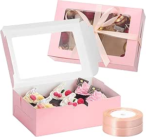 TsunNee 20PCS Pink Cupcake Boxes 6 Hole with Window, Reusable Cardboard ...