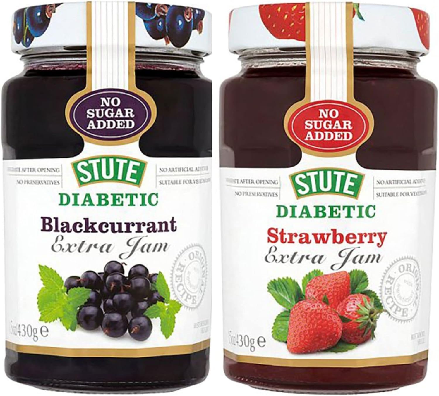 Diabetic Jam Bundle with Stute Diabetic Strawberry Jam 430g and Stute Diabetic Blackcurrant Jam ...