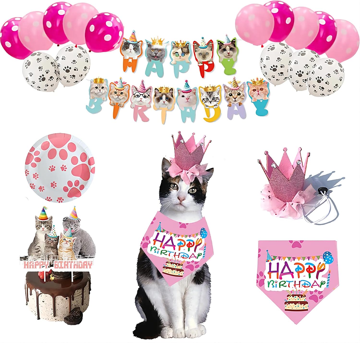 Cat Theme Birthday Party Supplies, Cat Party Decorations Set include ...