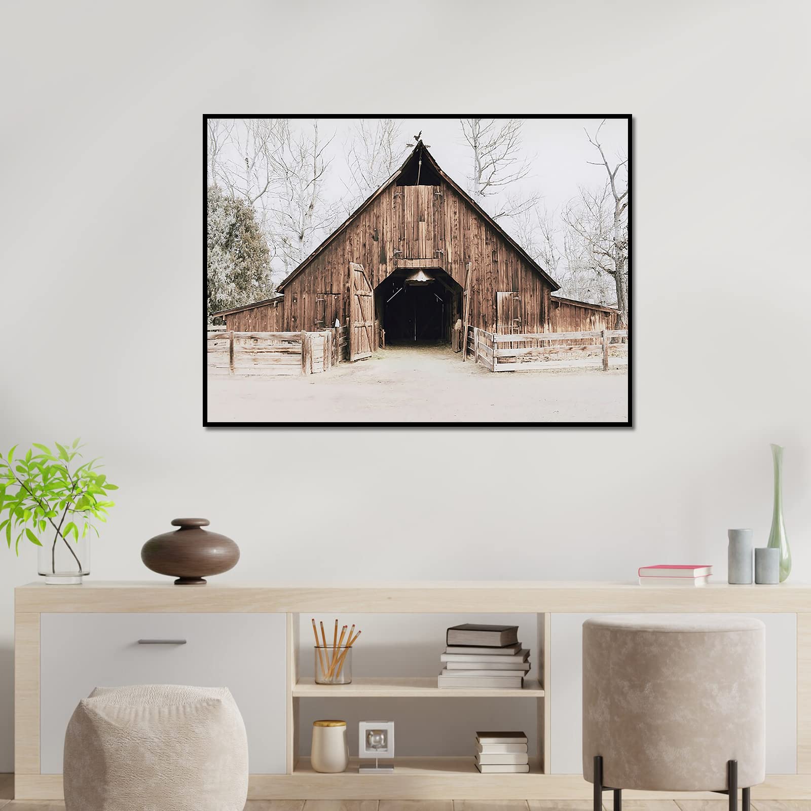 Old Country Living Barn Barn Print, White Barn Painting, Rustic