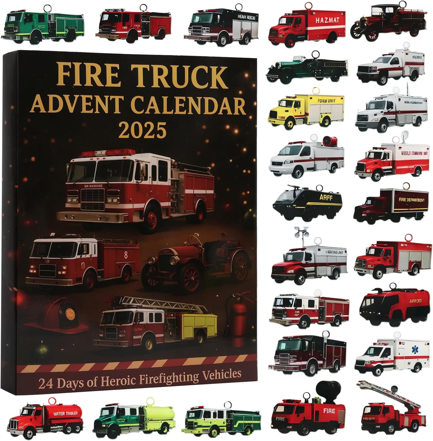 Amazon.com: Fire Truck Advent Calendar 2025 with 24 Hanging Ornaments ...