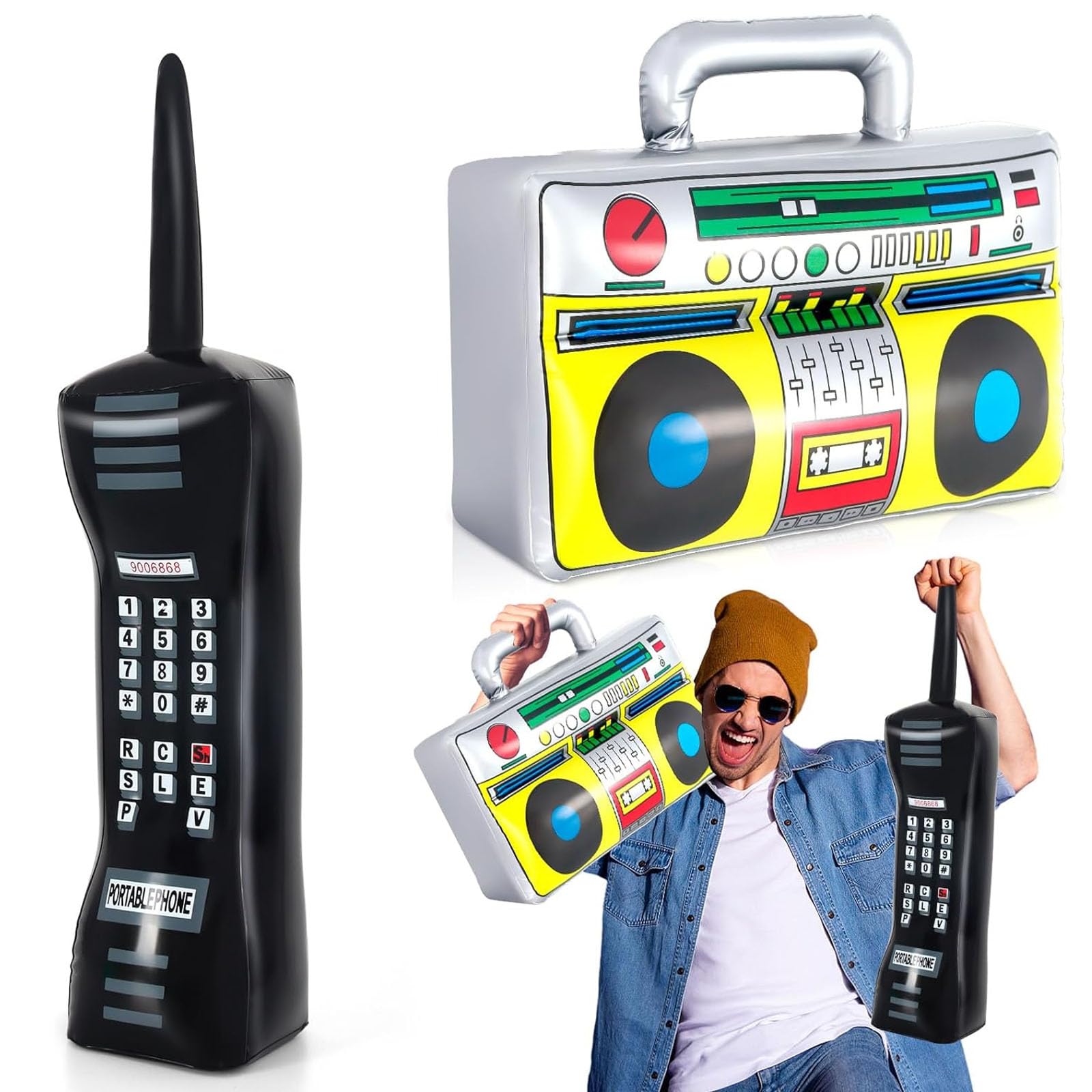 DazzJoy 80s 90s Accessories, Inflatable Radio and Big Brother Phone ...