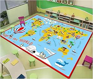 Amazon.co.jp: Retro World Map Area Rugs Living Room Bedroom Classroom ...