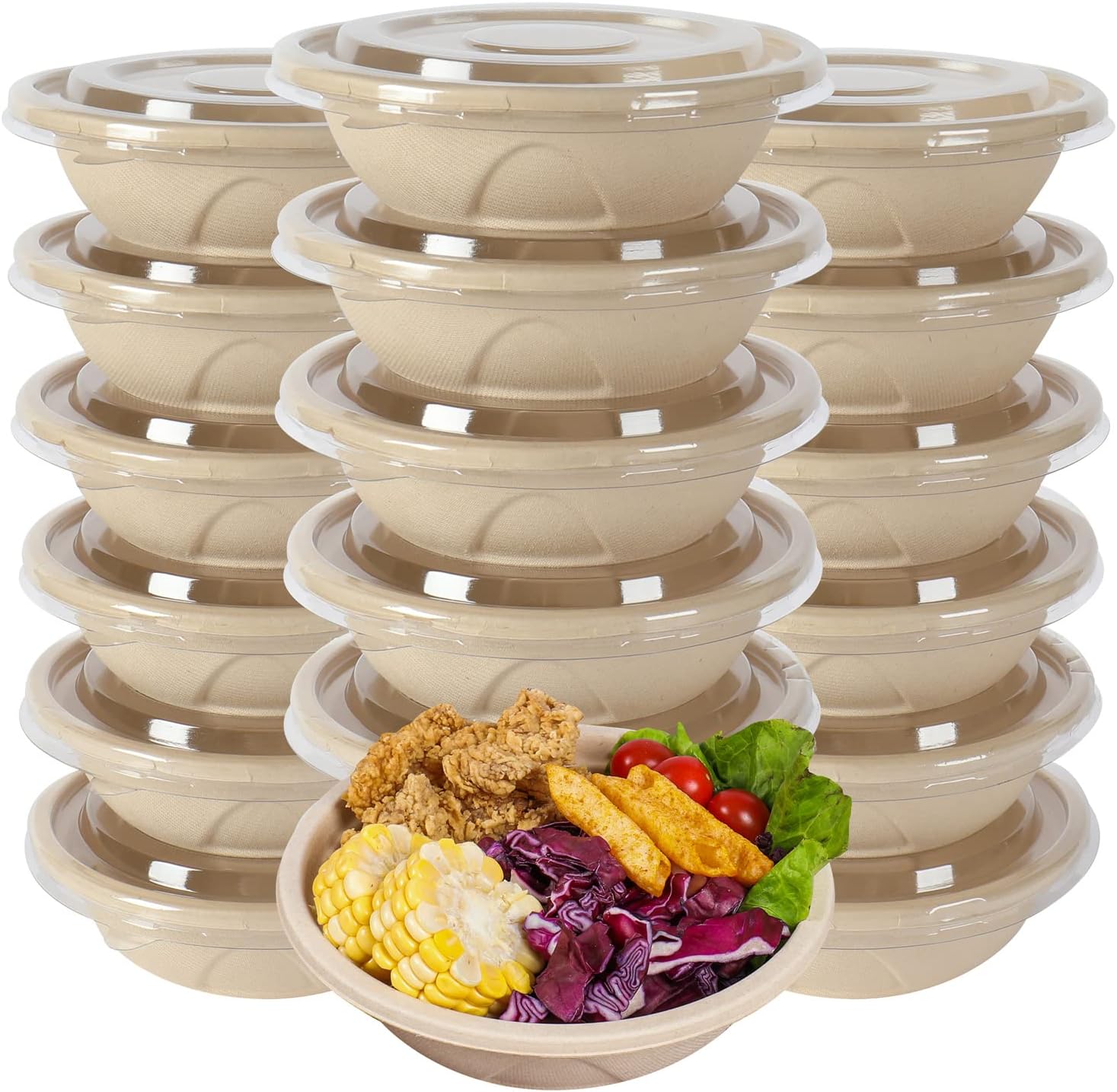 Amazon.com: JAYEEY 25OZ Round Disposable bowls with lids, Sugarcane ...
