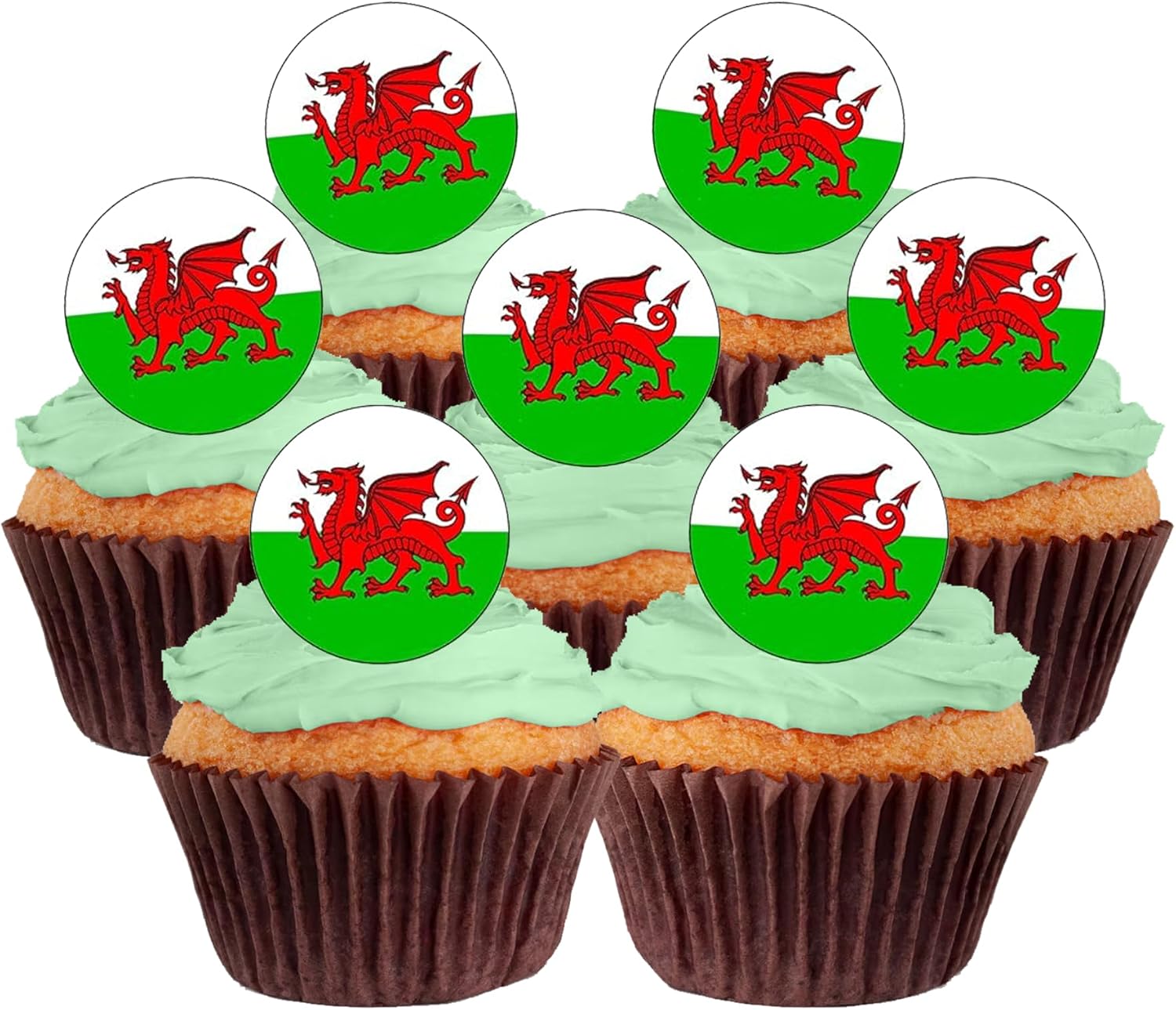 24 Precut Welsh Wales Flag Edible Wafer paper Cake Toppers Decorations ...
