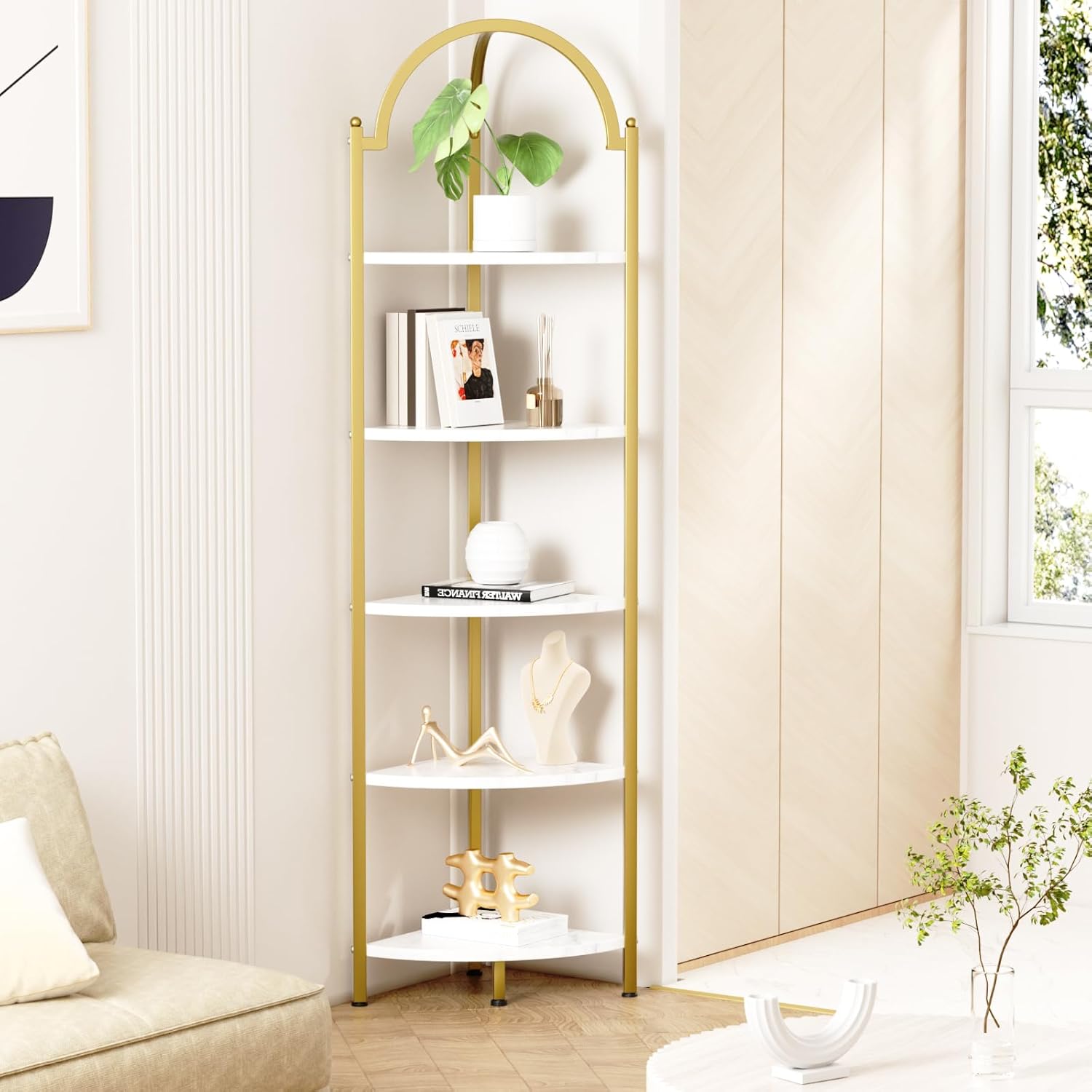 Amazon.com: 5-Tier Arched Corner Shelf Stand, Gold Corner Bookshelf ...