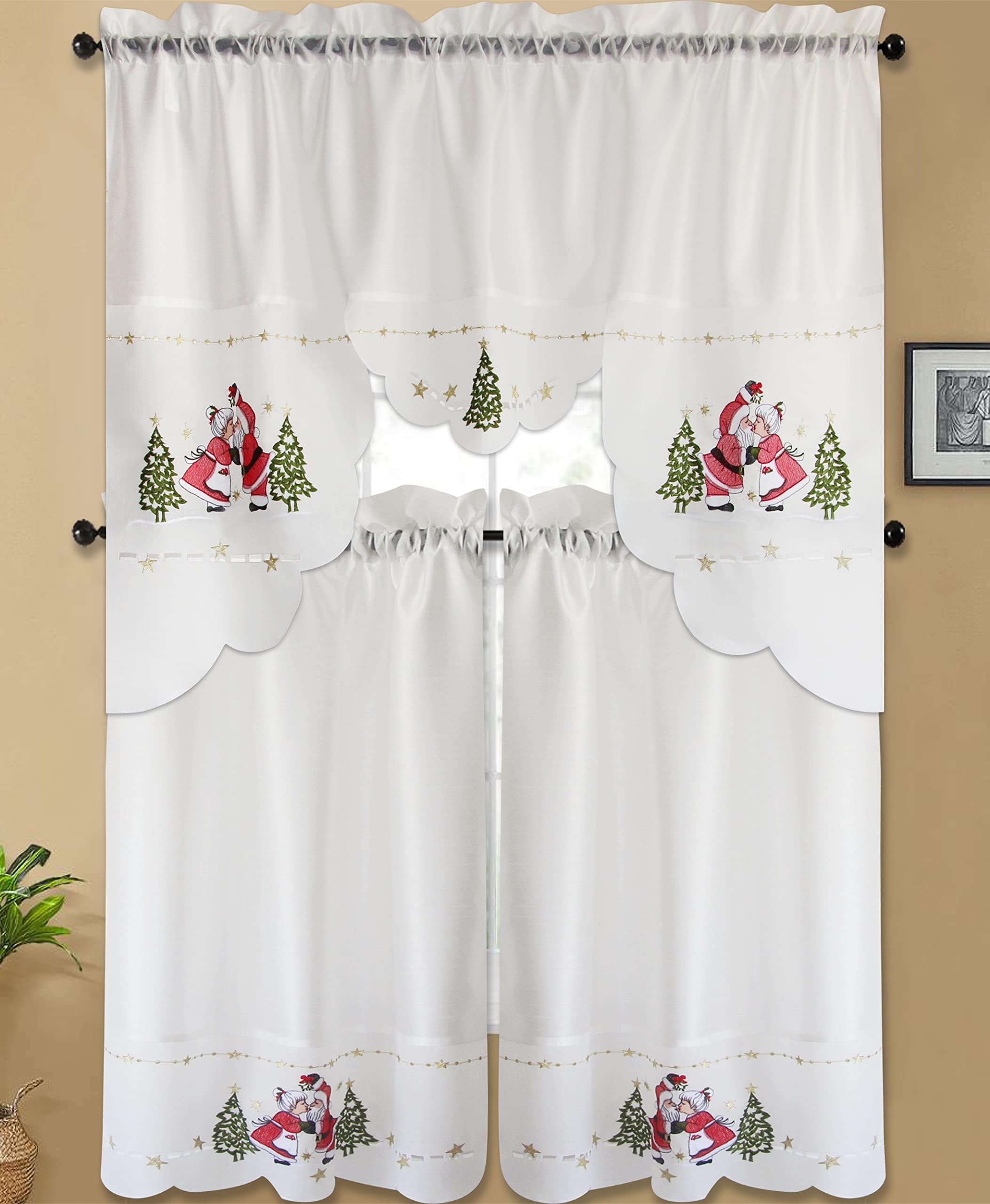 Amazon.com: Collections Etc Embroidered Candy Cane Window Curtains with ...
